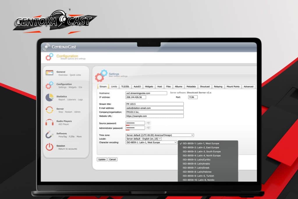 Centova Cast Settings - Streaming Pulse Inc.